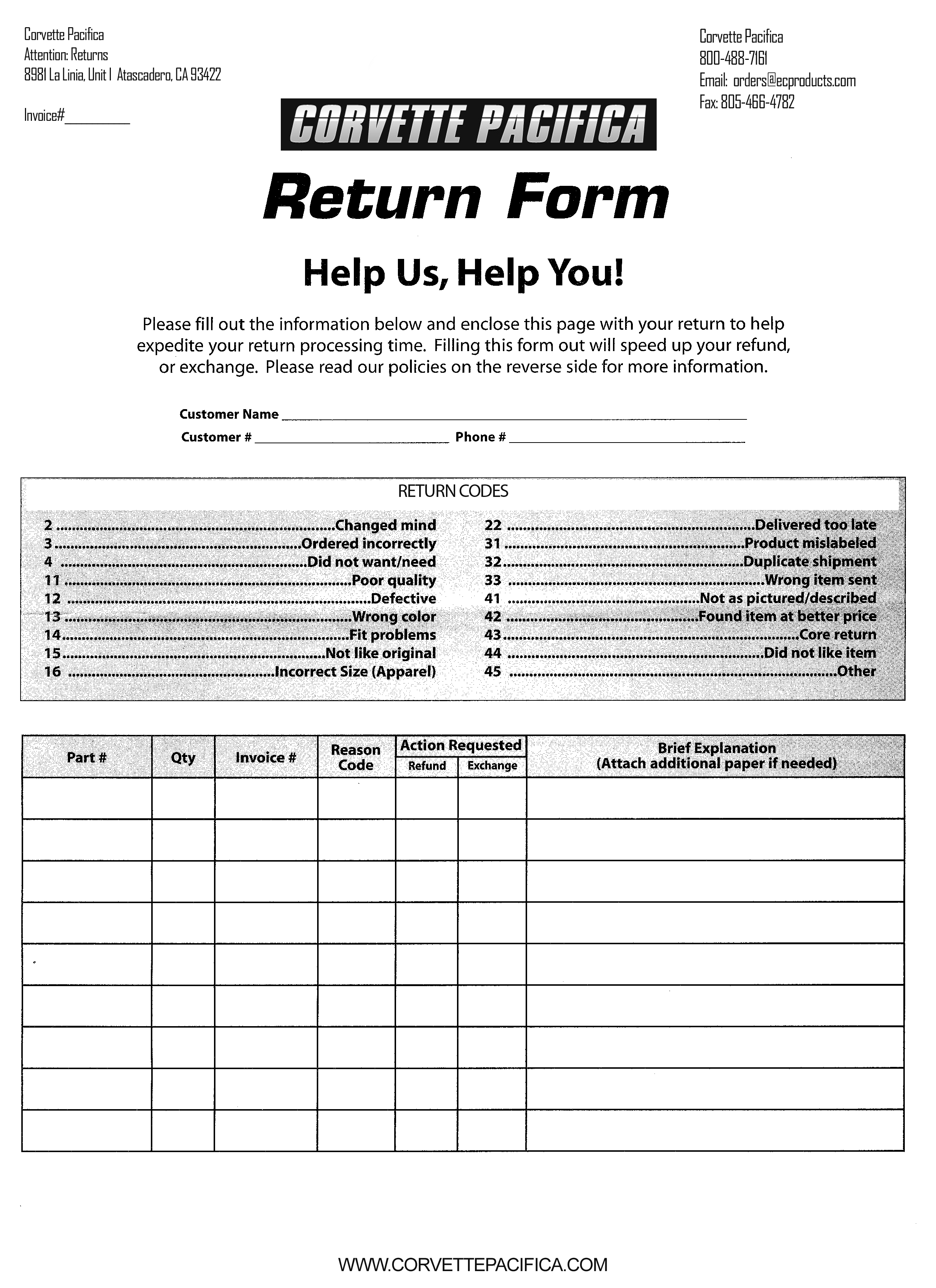 Policies & Terms | Corvette Pacifica